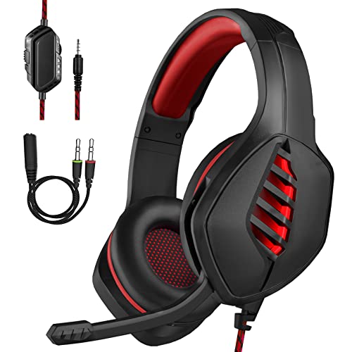 targeal Gaming Headset with Microphone - for PC, PS4, PS5, Switch, Xbox One, Xbox Series X|S - 3.5mm Jack Gamer Headphone with Noise Canceling Mic - Black&Red