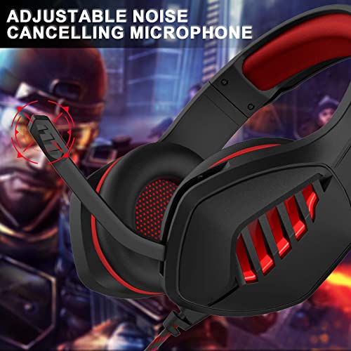 targeal Gaming Headset with Microphone - for PC, PS4, PS5, Switch, Xbox One, Xbox Series X|S - 3.5mm Jack Gamer Headphone with Noise Canceling Mic - Black&Red