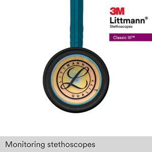 3M Littmann Classic III Monitoring Stethoscope, Rainbow-Finish, Caribbean Blue Tube, 27 Inch, 5807 & 40007 Stethoscope Identification Tag, Black