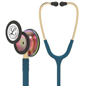 3M Littmann Classic III Monitoring Stethoscope, Rainbow-Finish, Caribbean Blue Tube, 27 Inch, 5807 & 40007 Stethoscope Identification Tag, Black