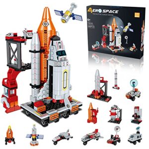 space exploration shuttle toys for 6 7 8 9 10 11 12 year old boys 12-in-1 stem aerospace building kit toy with heavy transport rocket and launcher best gifts for 6-12 year old boys (566 pcs)