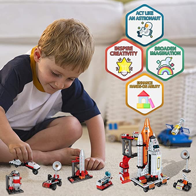 Space Exploration Shuttle Toys for 6 7 8 9 10 11 12 Year Old Boys 12-in-1 STEM Aerospace Building Kit Toy with Heavy Transport Rocket and Launcher Best Gifts for 6-12 Year Old Boys (566 PCS)