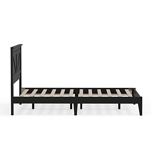 Glenwillow Home Farmhouse Solid Wood Platform Bed in Queen - Ebony (Black)