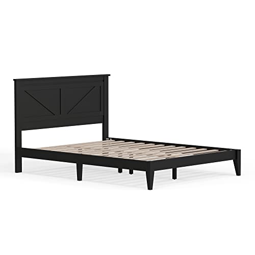 Glenwillow Home Farmhouse Solid Wood Platform Bed in Queen - Ebony (Black)