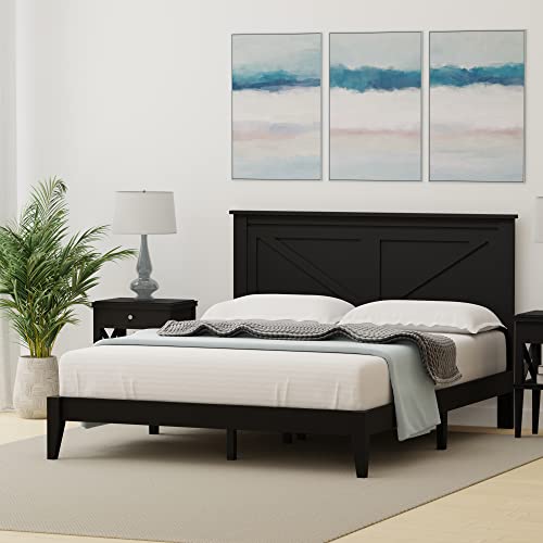 Glenwillow Home Farmhouse Solid Wood Platform Bed in Queen - Ebony (Black)