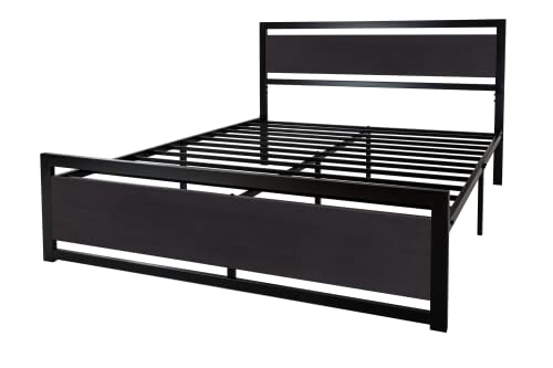 MERRLAND Queen Size Bed Frame with Wood Headboard and Footboard, Solid and Stable, No Box Spring Needed, Easy Assembly, Noise Free, Black