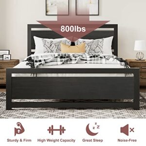 MERRLAND Queen Size Bed Frame with Wood Headboard and Footboard, Solid and Stable, No Box Spring Needed, Easy Assembly, Noise Free, Black