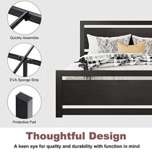 MERRLAND Queen Size Bed Frame with Wood Headboard and Footboard, Solid and Stable, No Box Spring Needed, Easy Assembly, Noise Free, Black