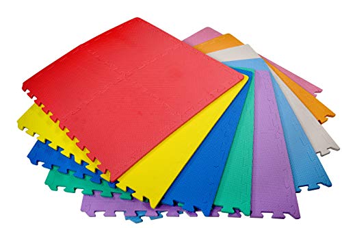 KC Cubs Soft & Safe Non-Toxic Children’s Interlocking Multicolor Exercise Puzzle EVA Play Foam Mat for Kids’s Floor & Nursery Room, 36 Tiles, 9 Colors, 11.5” x 11.5”, 54 Borders (EVA002)