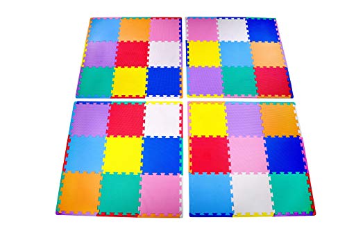 KC Cubs Soft & Safe Non-Toxic Children’s Interlocking Multicolor Exercise Puzzle EVA Play Foam Mat for Kids’s Floor & Nursery Room, 36 Tiles, 9 Colors, 11.5” x 11.5”, 54 Borders (EVA002)