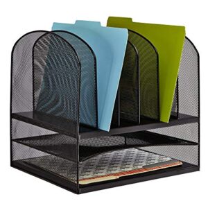 Safco Products Onyx Mesh 2 Tray/6 Sorter. School, Office, Home Desktop Organizer - Durable Steel Mesh Construction - Space-Saving Functionality - 13x13.3x11.4" - Black Powder Coat Finish