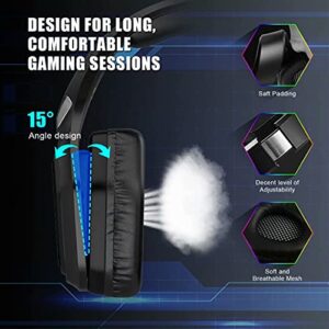 Wlevzzor Gaming Headset with Microphone PS5 Headset with Noise Canceling Mic RGB LED Light, Stereo Surround Sound Over Ear Gaming Headphone for PS5 PS4, Switch,Xbox One,Laptops,PC,Phones