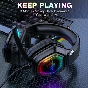 Wlevzzor Gaming Headset with Microphone PS5 Headset with Noise Canceling Mic RGB LED Light, Stereo Surround Sound Over Ear Gaming Headphone for PS5 PS4, Switch,Xbox One,Laptops,PC,Phones