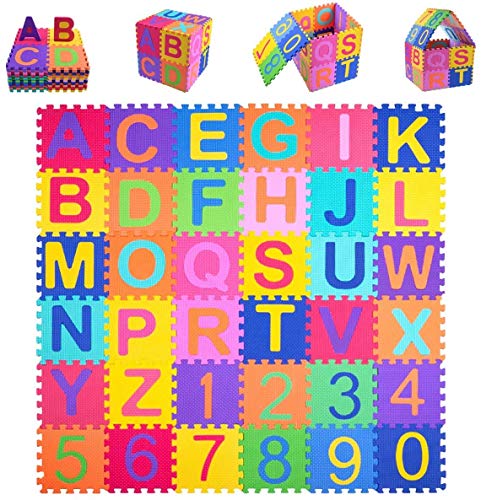 Kangler Kids Foam Puzzle Play Mat (36-Piece Set) 5.9inch x 5.9inch Interlocking EVA Floor Tiles with Alphabet and Numbers