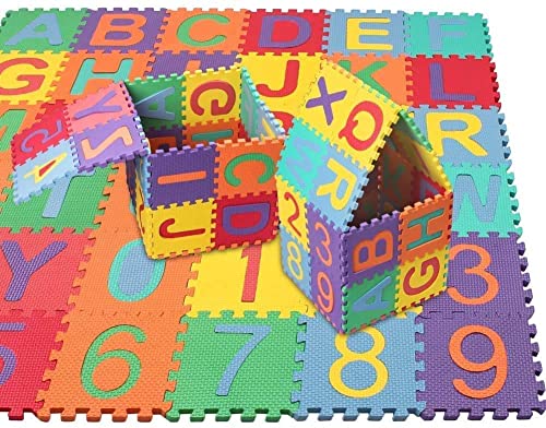 Kangler Kids Foam Puzzle Play Mat (36-Piece Set) 5.9inch x 5.9inch Interlocking EVA Floor Tiles with Alphabet and Numbers