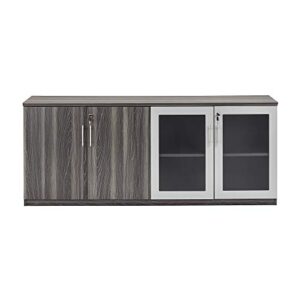 Safco Products Medina Modern Office Storage Wall Cabinet with Wood and Glass Doors, 72"W x 20"D x 29 1/2"H, Gray Steel