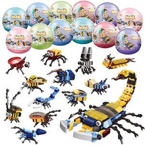 wingift 12 pcs scorpion building blocks set-12 in 1 pre filled easter eggs, egg surprise animal toys, easter egg hunting,easter basket stuffers,party favor for kids,birthday,goodie bag,carnival prizes