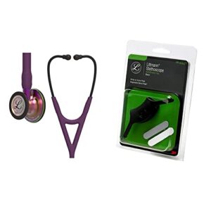 3m littmann cardiology iv diagnostic stethoscope, rainbow-finish chestpiece, plum tube, violet stem and black headset, 27 inch, 6205 & 40007 stethoscope identification tag, black