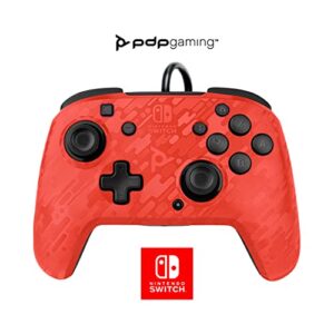 pdp gaming faceoff deluxe+ wired switch pro controller - officially licensed by nintendo - customizable gamepad buttons, sticks, triggers, and paddles - ergonomic controllers - red camo / camouflage