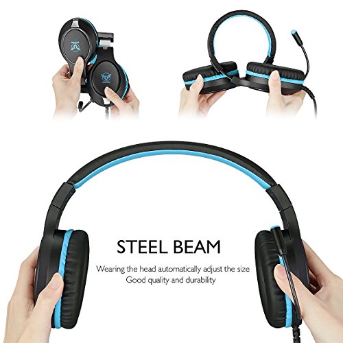 Gaming Headset for Nintendo Switch, Xbox One, PS4, PS5, Bass Surround and Noise Cancelling with Flexible Mic, 3.5mm Wired Adjustable Over-Ear Headphones for Laptop PC iPad Smartphones (Blue-Black)