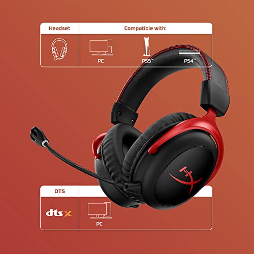 HyperX Cloud II Wireless - Gaming Headset for PC, PS4/PS5, Nintendo Switch, Long Lasting Battery Up to 30 Hours, 7.1 Surround Sound, Memory Foam, Detachable Noise Cancelling Microphone, Mic Monitoring