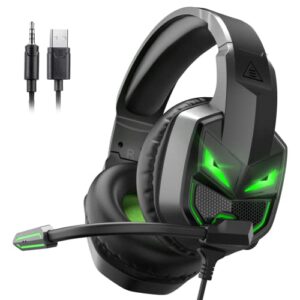 eksa [2023 new] fenrir gaming headset with microphone for ps4 pc xbox one ps5 switch laptop, over ear headphones wired with noise cancelling mic, 3.5m audio jack, 50mm stereo drivers, led light