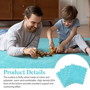 100 Tiles Interlocking Carpet Tiles Soft Fluffy Baby Play Mat Short Coral Fleece Foam Puzzle Floor Mats for Children Kids Toddler Play Area Home Bedroom Parlor (Lake Blue)