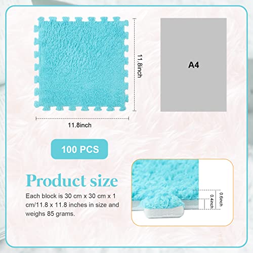 100 Tiles Interlocking Carpet Tiles Soft Fluffy Baby Play Mat Short Coral Fleece Foam Puzzle Floor Mats for Children Kids Toddler Play Area Home Bedroom Parlor (Lake Blue)