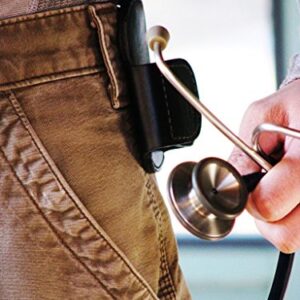 The BATCLIP (Black) - Premium Leather Handmade Clip-on Stethoscope Hip Holder; no More Neck Carrying, Loss, or Misplacement. Proudly Carry Your high-end Stethoscope with Taste and Style.