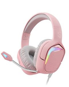 black shark gaming headset for pc, ps4, ps5, xbox, switch, all-in-1 gaming headphones with ultra-clear bendable mic, 50mm dynamic drivers, noise isolation ear cushions, in-line controls - pink