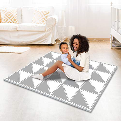 Gelli Mat - Comfort Playtime Foam - 72 Piece Baby Play Mat Interlocking Foam Floor Tiles - Grey/White. Multiple Creative Designs. Water-Resistant, Non-Toxic, Hypoallergenic. Great for any Room!