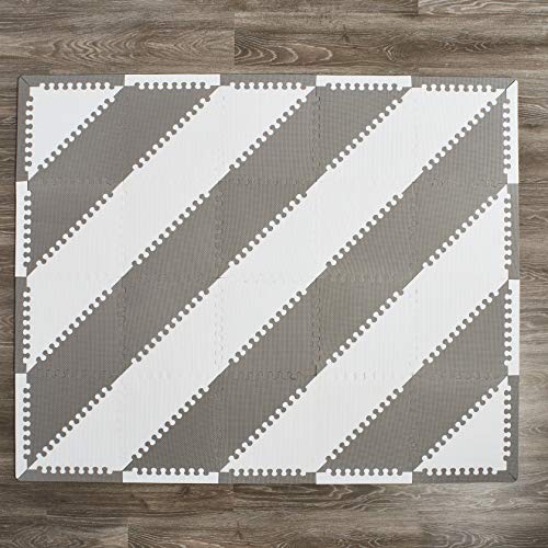 Gelli Mat - Comfort Playtime Foam - 72 Piece Baby Play Mat Interlocking Foam Floor Tiles - Grey/White. Multiple Creative Designs. Water-Resistant, Non-Toxic, Hypoallergenic. Great for any Room!