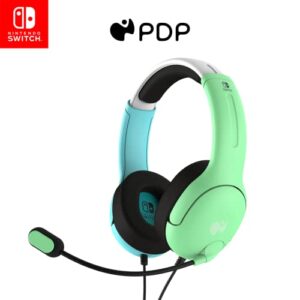 pdp gaming lvl40 stereo headset with mic for nintendo switch - pc, ipad, mac, laptop compatible - noise cancelling microphone, lightweight, soft comfort on ear headphones, animal crossing blue & green