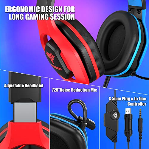 BENGOO G9500 Gaming Headset Headphones for PS4 Xbox One PC Controller, Over Ear Headphones with 720° Noise Cancelling Mic, Bicolor LED Light, Soft Memory Earmuffs for Gamecube Super Nintendo PS5