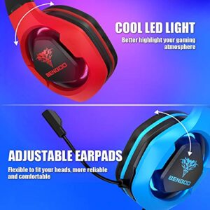 BENGOO G9500 Gaming Headset Headphones for PS4 Xbox One PC Controller, Over Ear Headphones with 720° Noise Cancelling Mic, Bicolor LED Light, Soft Memory Earmuffs for Gamecube Super Nintendo PS5