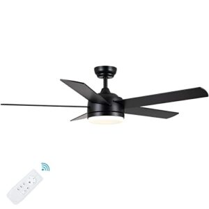 yuhao 52 inch black ceiling fan with lights and remote control,dimmable tri-color temperatures led,quiet reversible motor,5 blades modern ceiling fans for indoor.