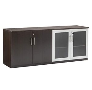 mayline mvlcldc medina low wall cabinet with wood and glass doors, 72"w, mocha laminate