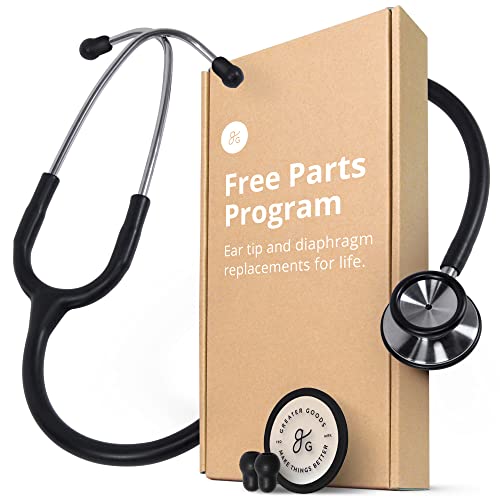 Greater Goods Premium Dual-Head Stethoscope - Affordable, Clinical Grade Option for Doctors, Nurses, Students, or in The First Aid Kit for Home (Black + Stainless Steel (Sale))