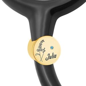 stethoscope id tag for nurses, personalized stethoscope name tag custom made nursing id charm graduation gifts (stethoscope tag with birthflower - style 01)