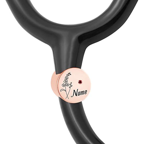 Stethoscope ID Tag for Nurses, Personalized Stethoscope Name Tag Custom Made Nursing ID Charm Graduation Gifts (Stethoscope Tag with Birthflower - Style 01)