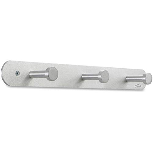 Safco 4201 Nail Head Wall Coat Rack, Three Hooks, Metal, Satin Aluminum