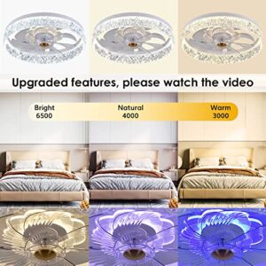 Fszdorj 2023 Upgraded Ceiling Fan F098 White Ceiling Fans with Lights App & Remote Control, Timing & 3 Led Color Led Ceiling Fan, 6 Wind Speeds Modern Ceiling Fan for Bedroom, Living Room, Small Room