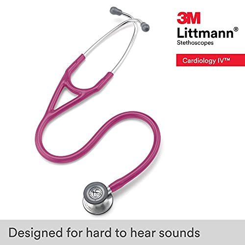 3M Littmann Cardiology IV Diagnostic Stethoscope, Standard-Finish Chest Piece, Raspberry Tube, Stainless Stem and Headset, 27 Inch, 6158 & 40007 Stethoscope Identification Tag, Black