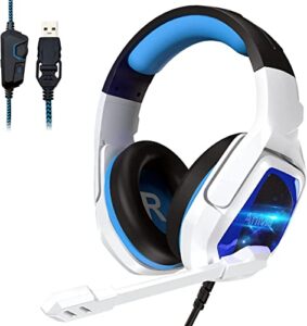 anivia new updated wired over-ear headphones - usb 7.1 gaming headset with microphone, stereo surround sound, noise isolating, bass, led lights for pc computer mac