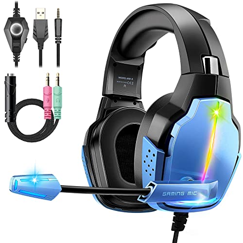 CamDive Gaming Headset for PS4 PS5 PC Xbox One, 3D Stereo Sound PS5 Headset, Noise-Cancelling Over Ear Gaming Headphones with Mic for Switch Laptop Mobile… (Blue)