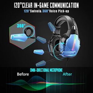 CamDive Gaming Headset for PS4 PS5 PC Xbox One, 3D Stereo Sound PS5 Headset, Noise-Cancelling Over Ear Gaming Headphones with Mic for Switch Laptop Mobile… (Blue)