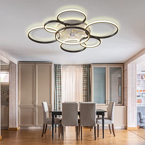 SNOWUNDER 41" Ceiling Fans with Lights, Flush Mount Celing Fan with Led Light and Remote Control for Living Room，Tri-Color Light 6-Speed Wind