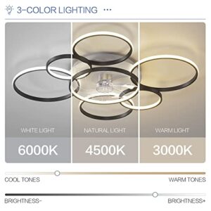 SNOWUNDER 41" Ceiling Fans with Lights, Flush Mount Celing Fan with Led Light and Remote Control for Living Room，Tri-Color Light 6-Speed Wind