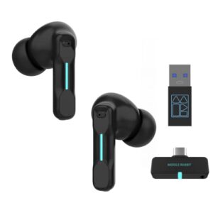 middle rabbit sw4 wireless gaming earbuds for pc ps4 ps5 switch mobile - 2.4g dongle & bluetooth - 40ms low latency - headphones with built-in microphone - 4 mics pc earbuds - ps4 ps5 headset