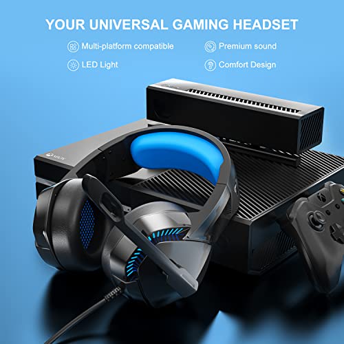 PHOINIKAS PS4 Gaming Headset with 7.1 Surround Sound, Xbox One Headset with Noise Canceling Mic & LED Light, H3 Over Ear Headphones, Compatible with Nintendo Switch, PC, PS4, Xbox One, Laptop (Blue)